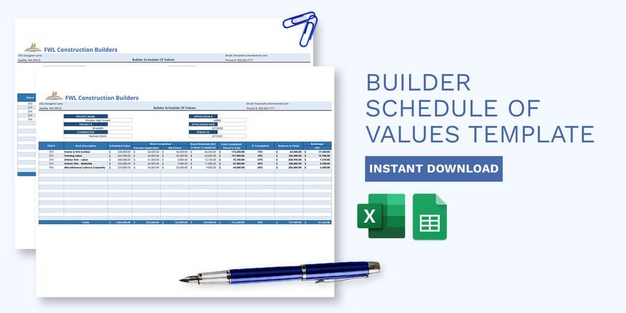 Free General Contractor Schedule Of Values - Google Docs, Google Sheets, Excel, Word, Apple ...