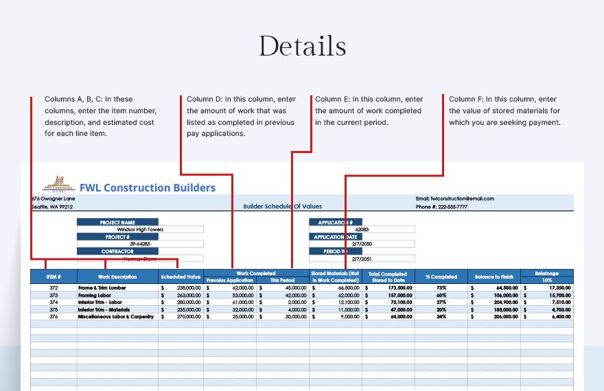 Builder Schedule Of Values Template - Google Docs, Google Sheets, Excel, Word, Apple Pages ...