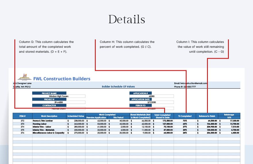 Builder Schedule Of Values Template - Google Docs, Google Sheets, Excel, Word, Apple Pages ...