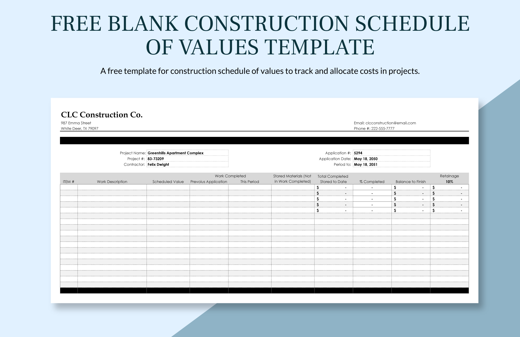 Blank Construction Schedule Of Values Template Download In Word Google Docs Excel Google 