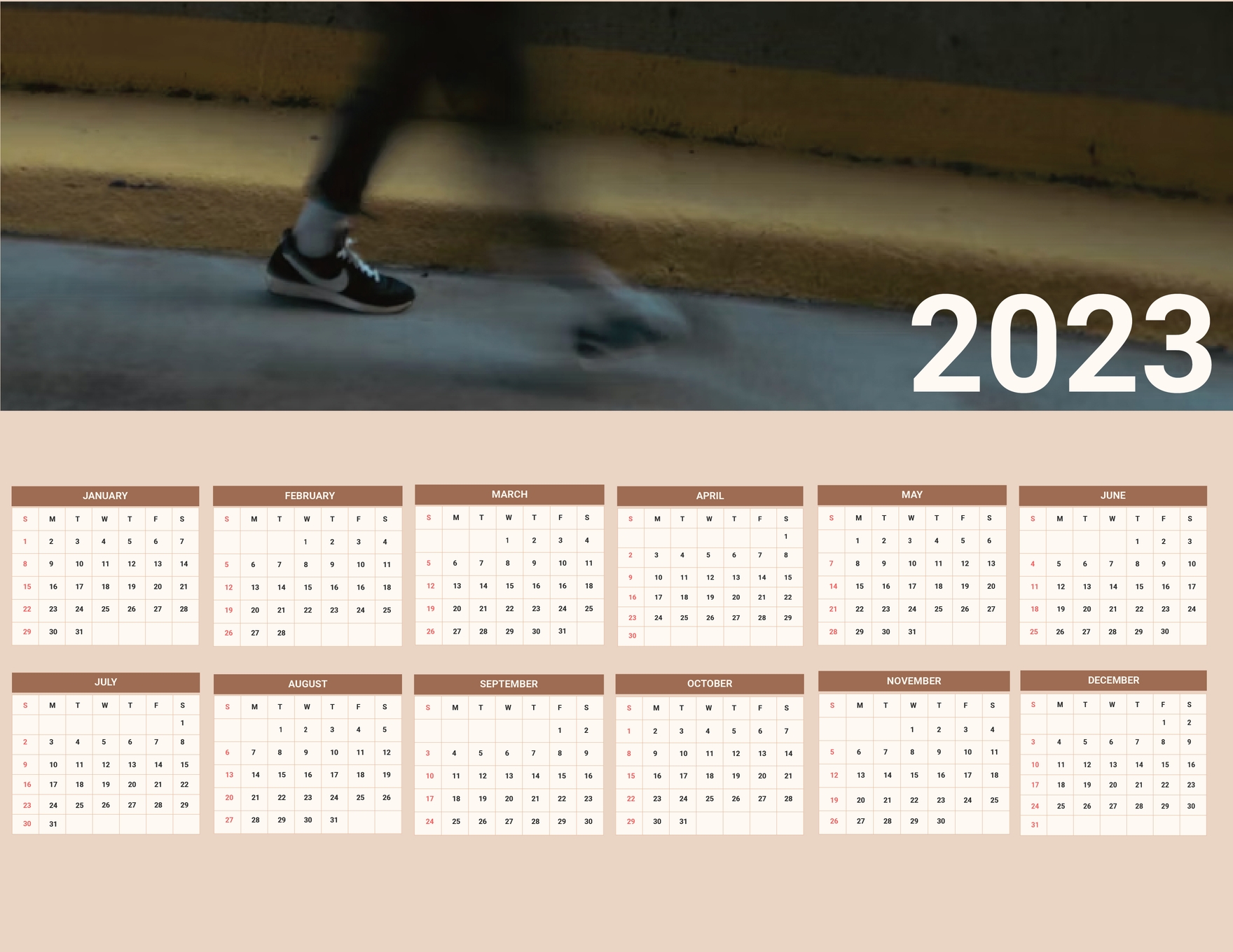Blue Year 2023 Calendar Template Google Docs Illustrator Word PSD 