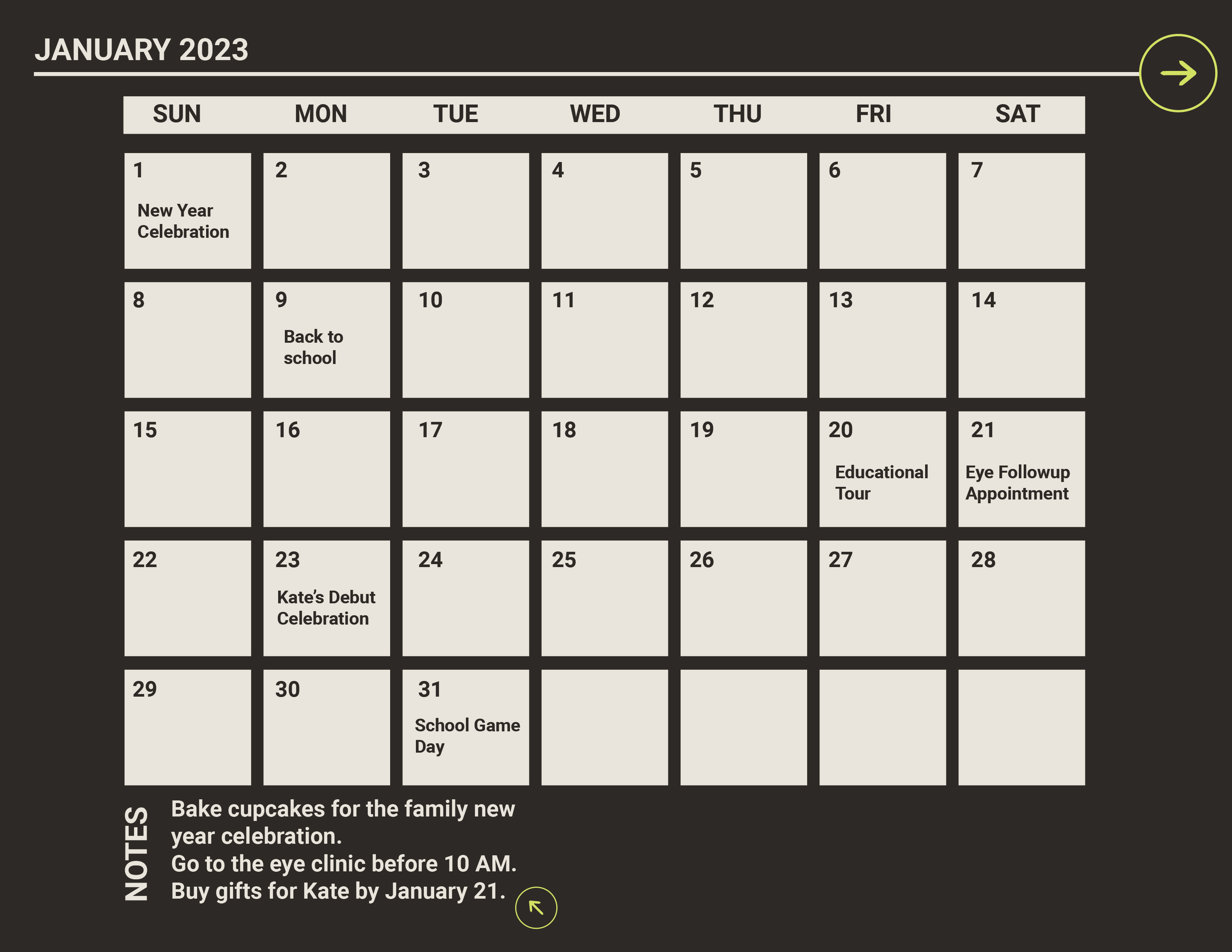 Simple January 2023 Calendar Template - Edit Online & Download Example ...