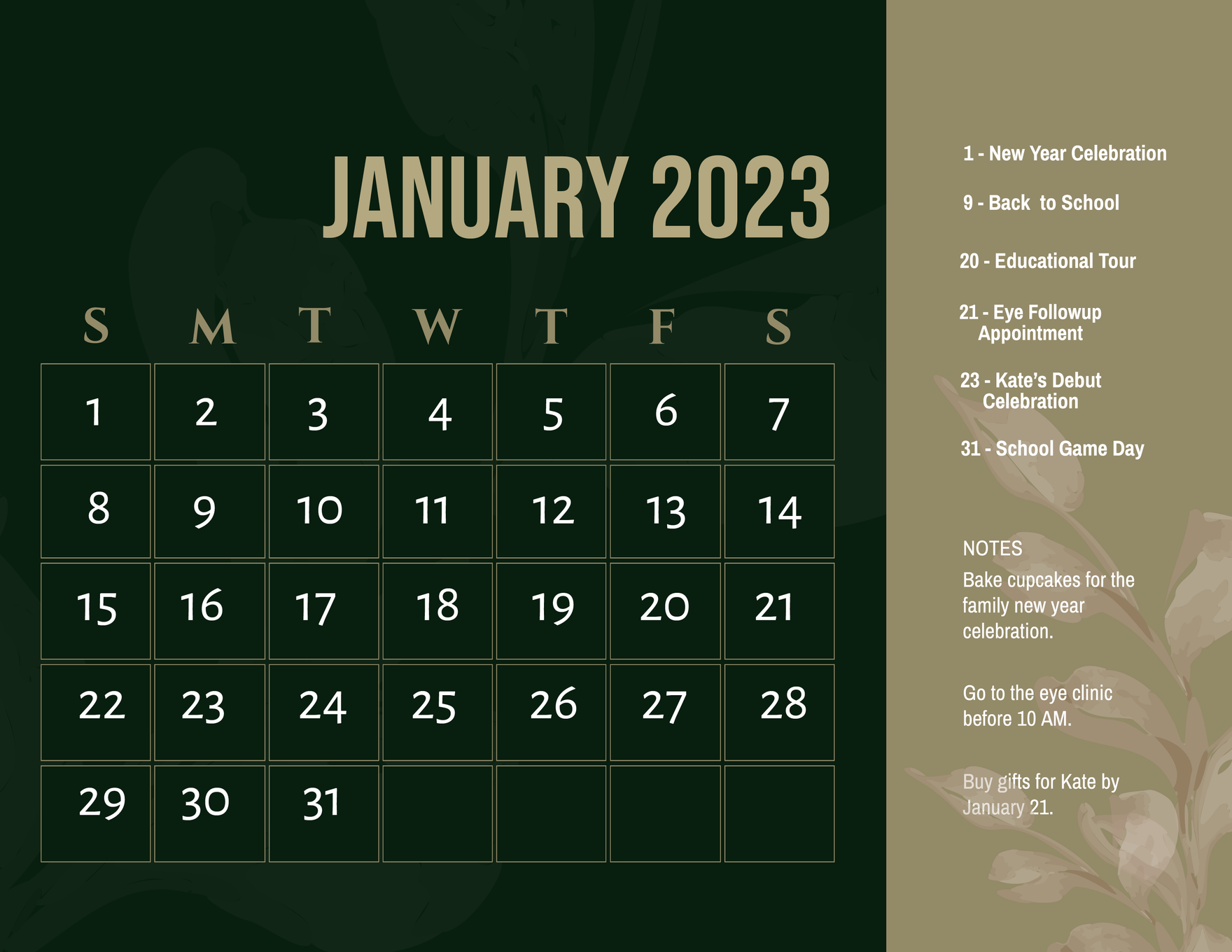 Editable January Calendar Templates In Illustrator To Download