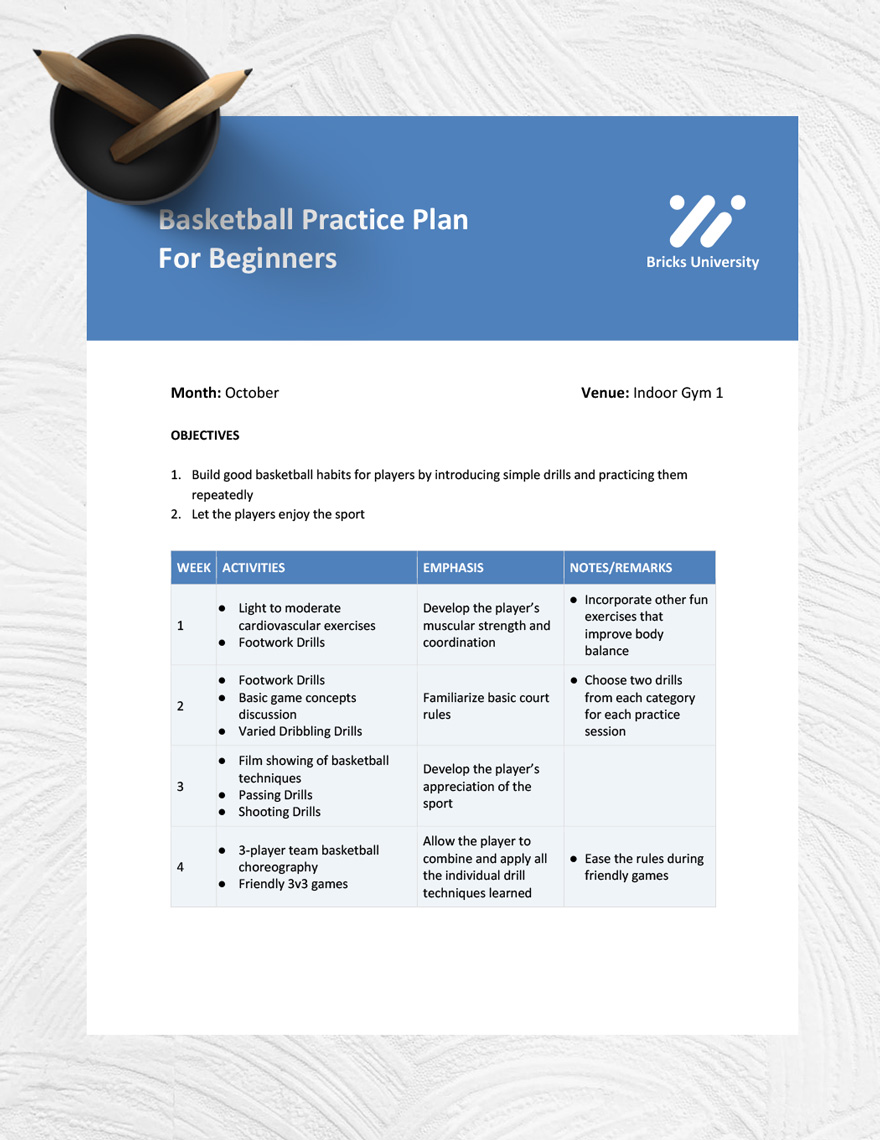 Basketball Practice Plan Template for Beginners - Google Docs, Word ...
