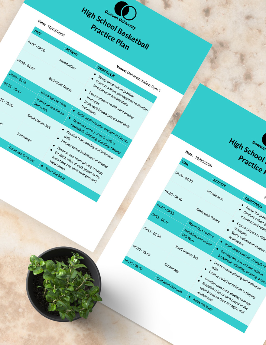 High School Basketball Practice Plan - Google Docs, Word, Apple Pages ...