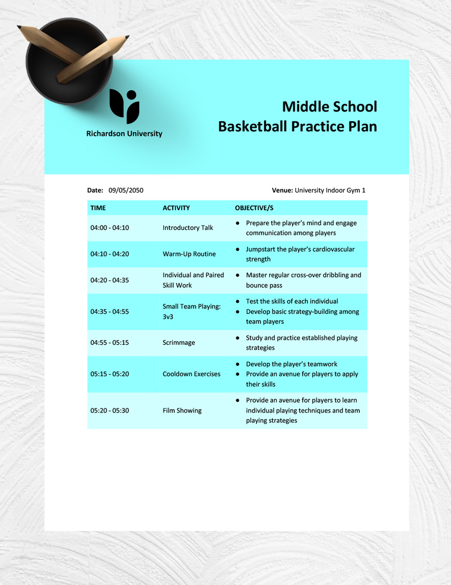 Free Middle School Basketball Practice Plan - Google Docs, Word, Apple ...
