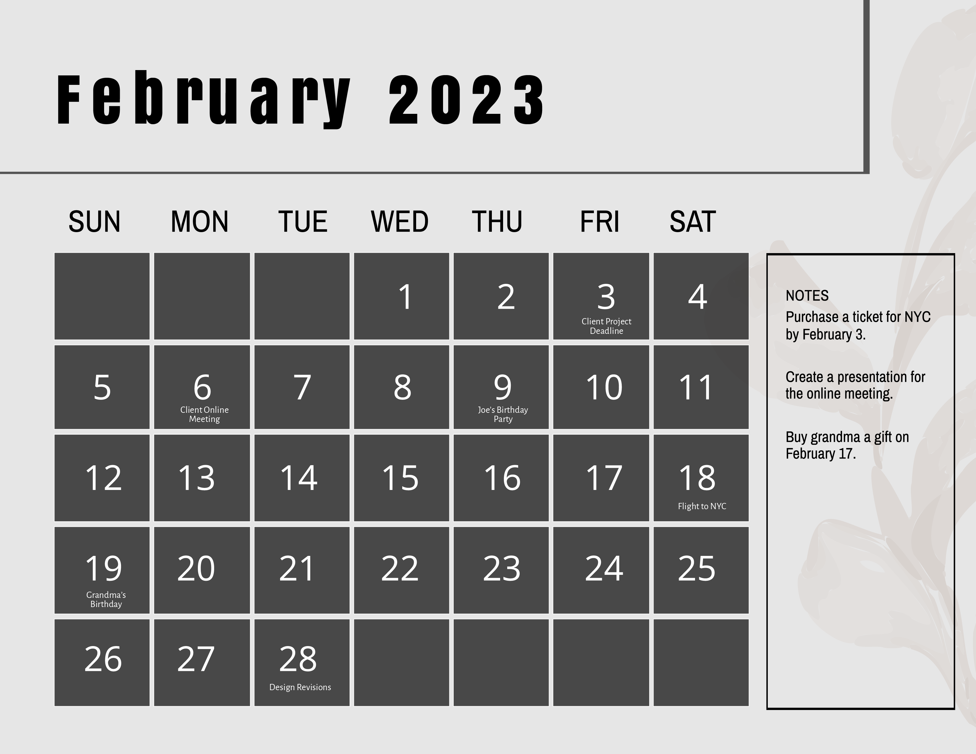 Blank February 2023 Calendar Template - Edit Online & Download Example ...