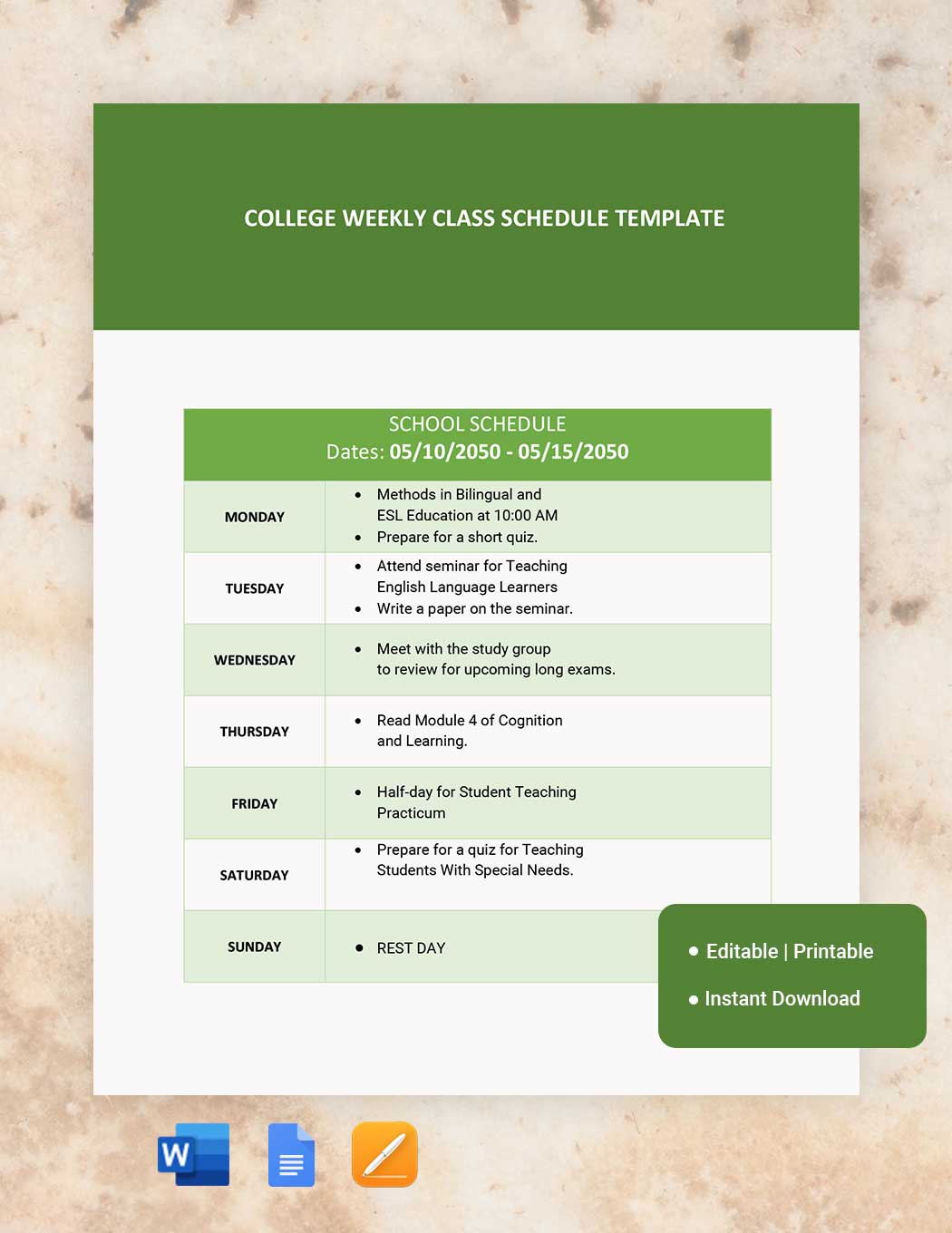 College Weekly Class Schedule Template Download In Word Google Docs 