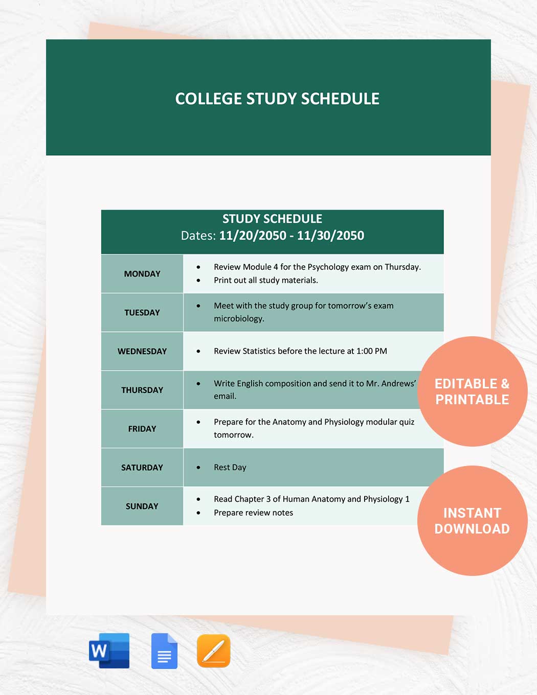 Free Exam Study Schedule Template Download In Excel Google Sheets