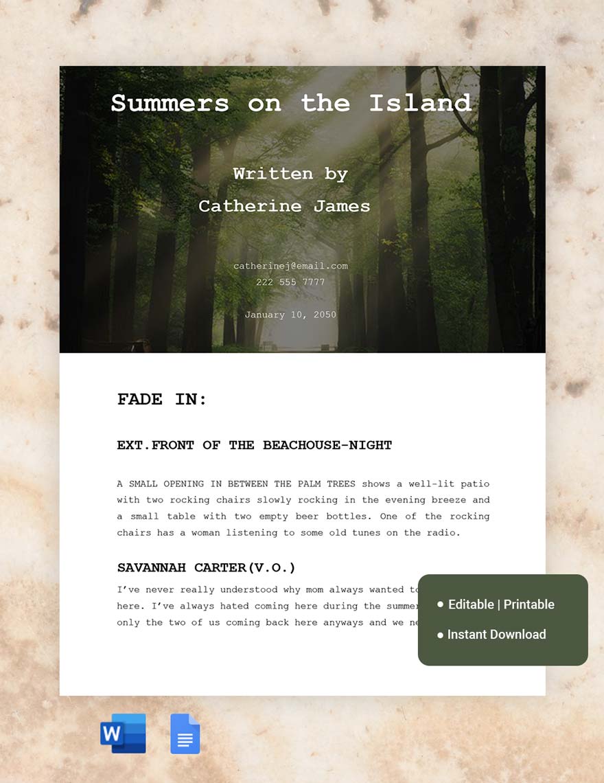 Screenplay Format Google Docs Word Apple Pages Template