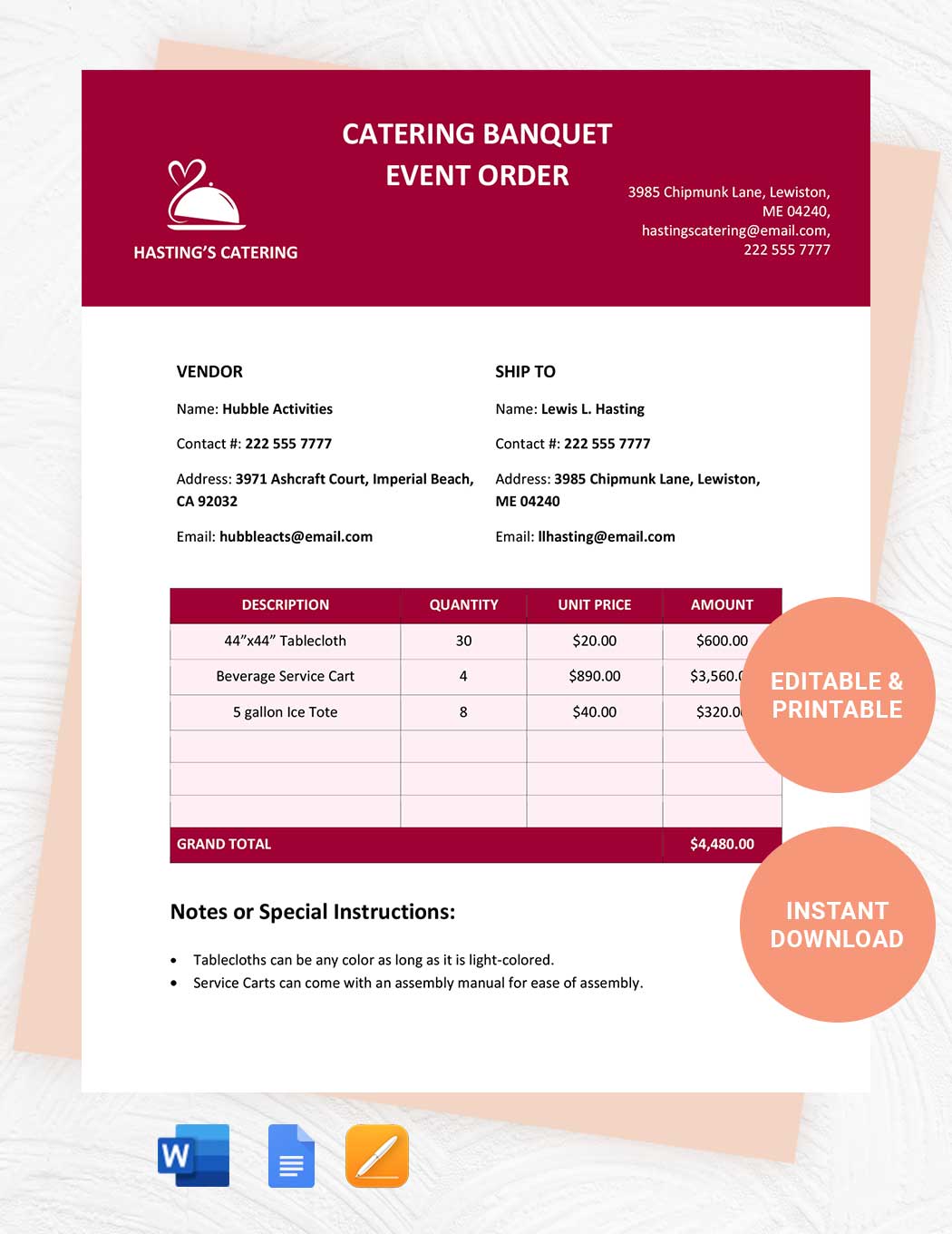 Free Banquet Event Order Template Excel