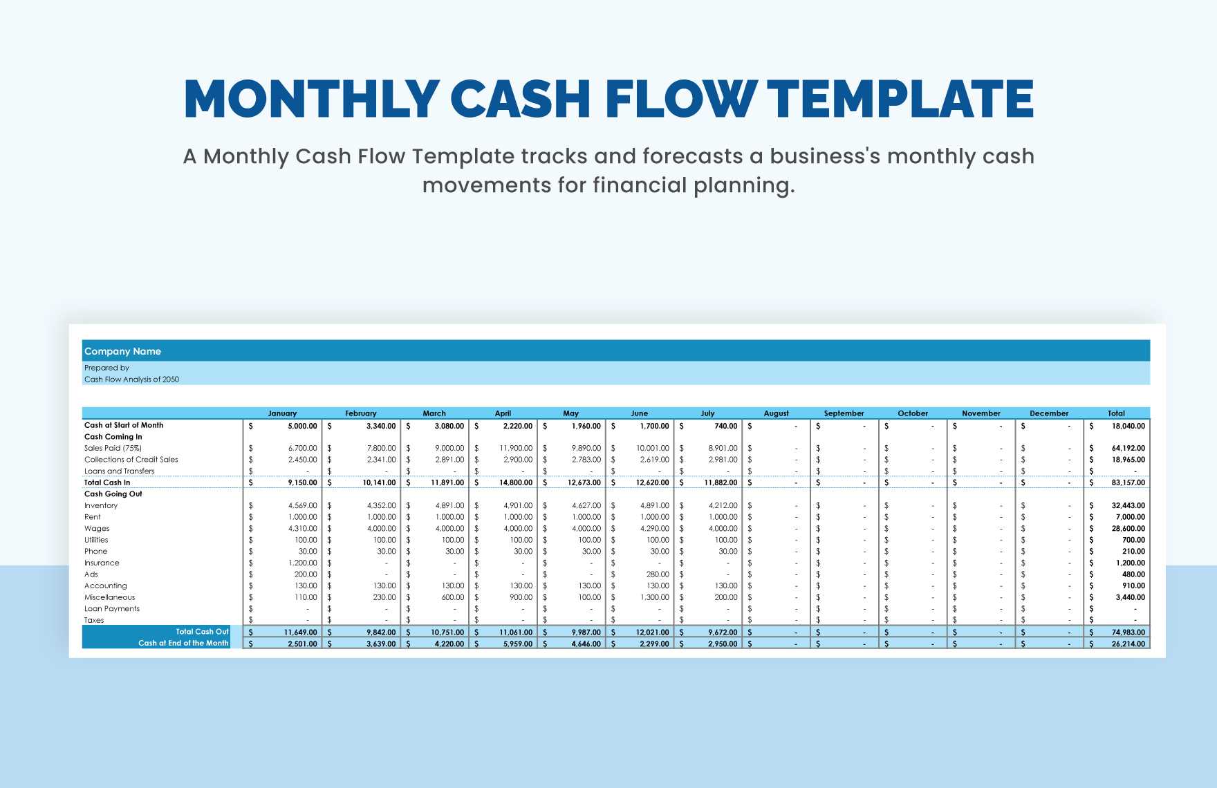 Monthly Cash Flow Statement Template Excel Monthly Cash Flow Statement Template Excel
