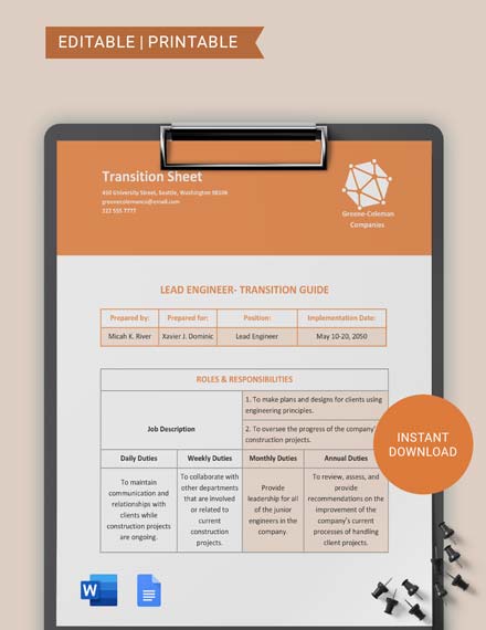 Free Role Transition Template - Download in Word, Google Docs, Apple ...