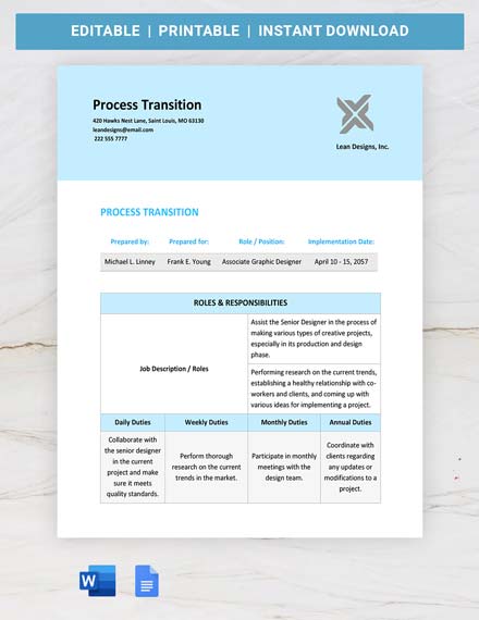 Work Transition Template - Download in Word, Google Docs, Apple Pages ...