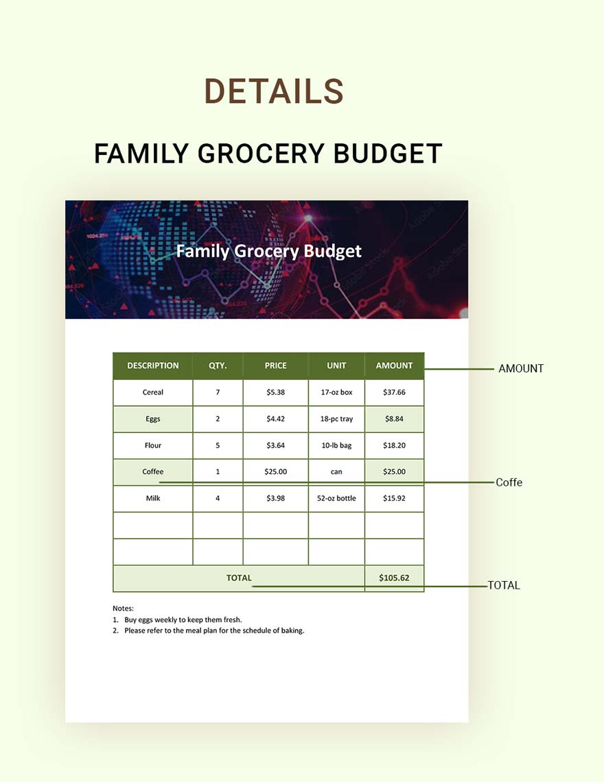 Family Grocery Budget Template - Google Docs, Word, Apple Pages ...