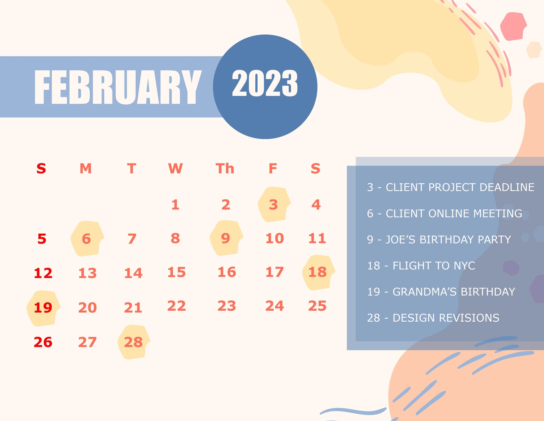 Printable February 2023 Monthly Calendar Template In Google Docs PSD