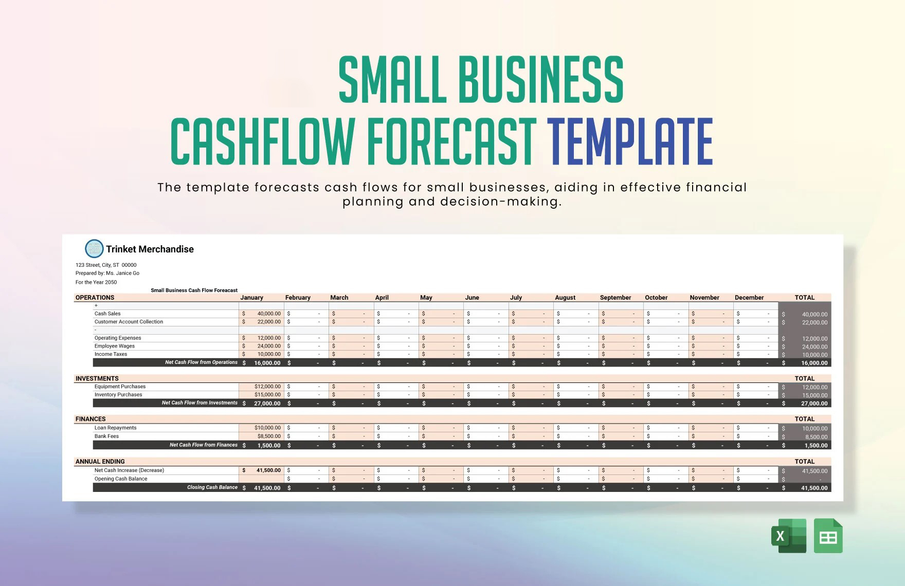 Small Business Cash Flow Forecast Template In Excel Google Sheets