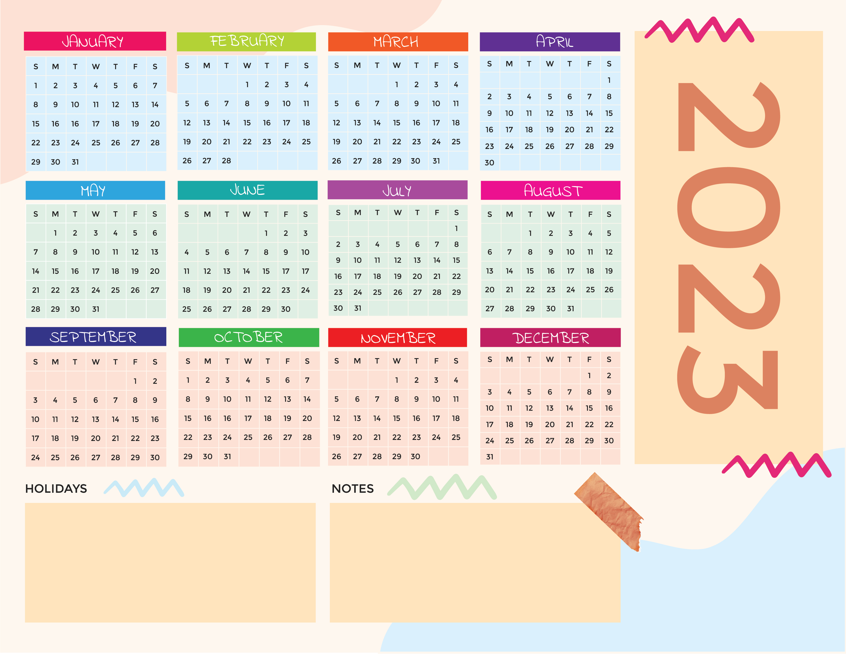 Colorful Year 2023 Calendar - Download in Word, Illustrator, PSD | Template.net