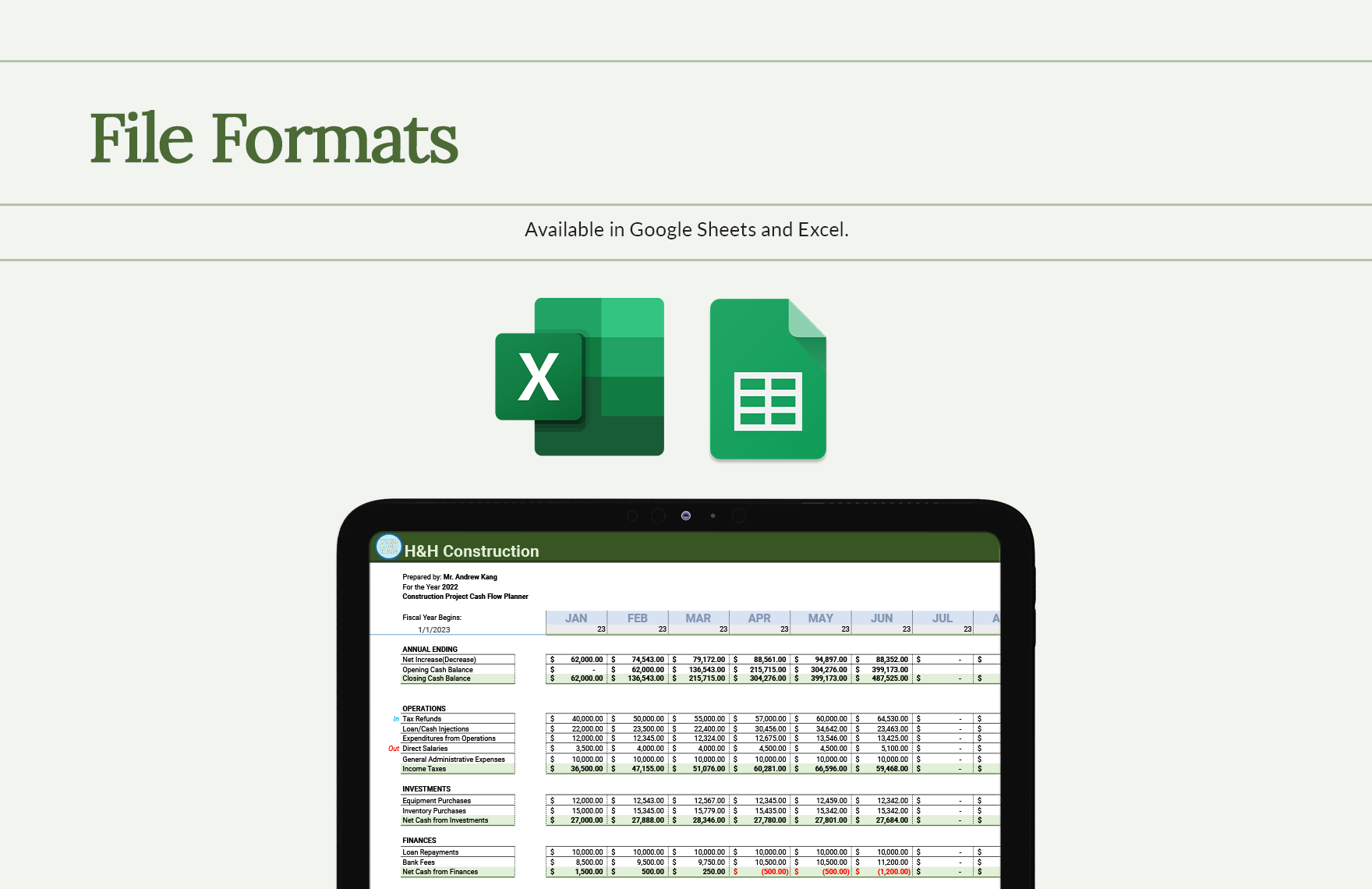 Construction Project Cash Flow Planner Template - Excel, Google Sheets ...