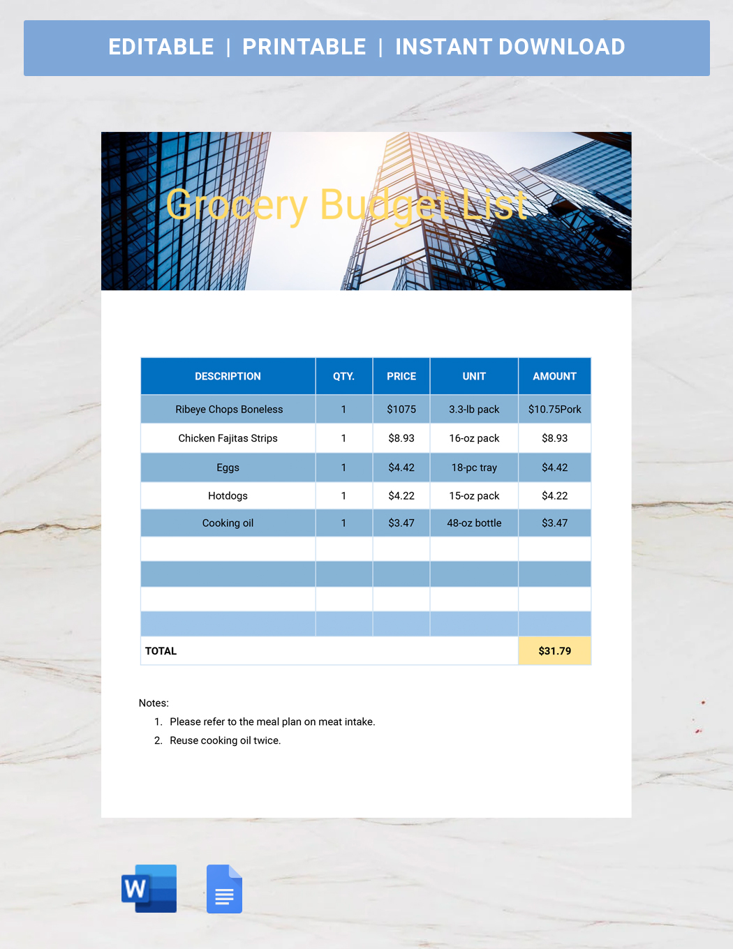 Grocery Budget List Template Word Google Docs Apple Pages Template