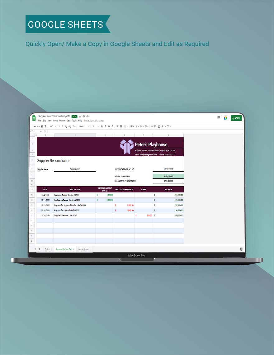 Supplier Reconciliation Template - Google Sheets, Excel | Template.net