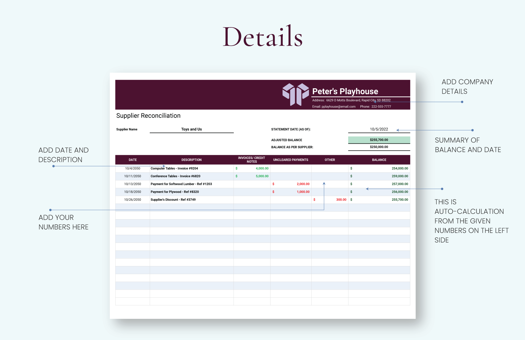 Supplier Reconciliation Template - Google Sheets, Excel | Template.net