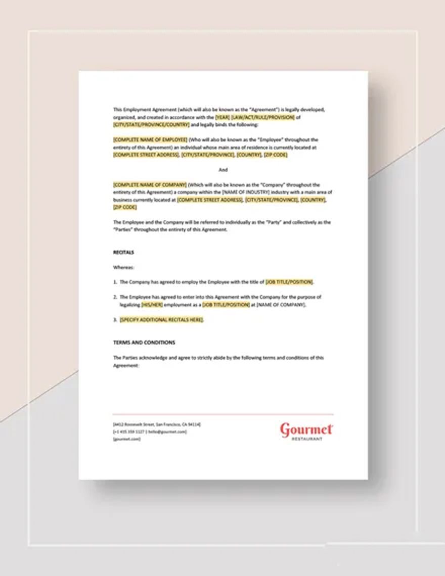 Restaurant Work Agreement Template - Google Docs, Word, Apple Pages ...