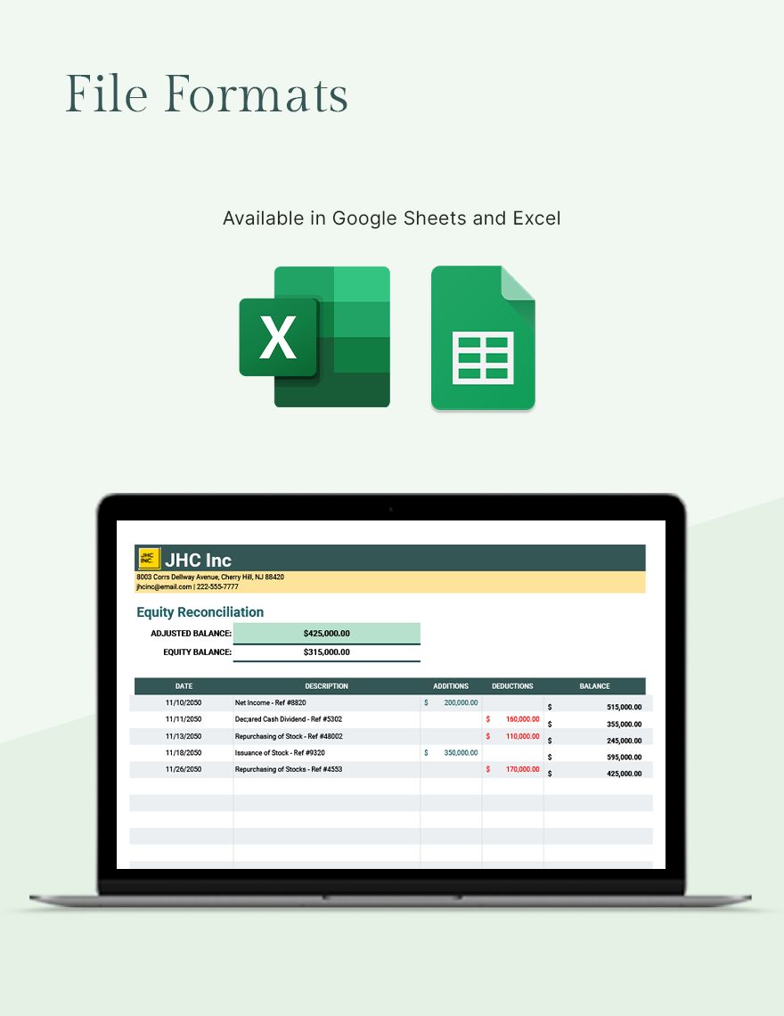 Equity Reconciliation Template - Google Sheets, Excel | Template.net