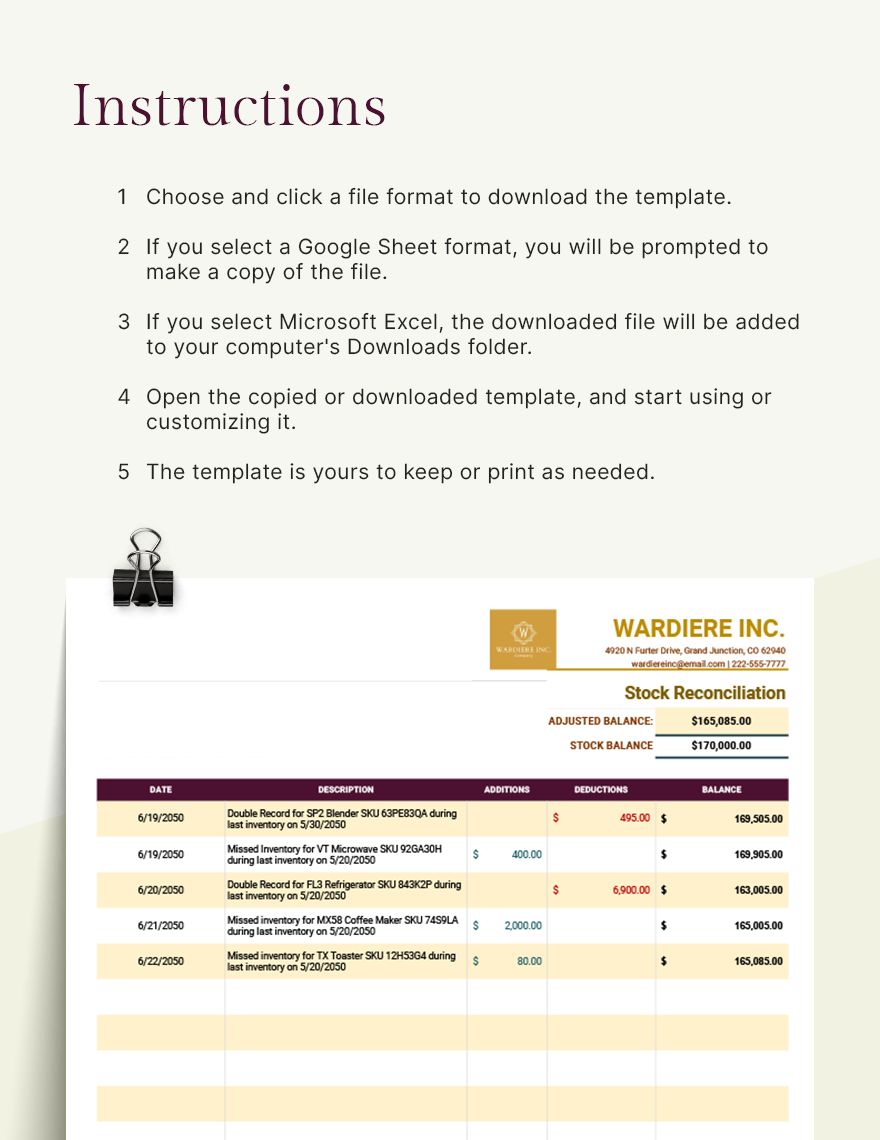 Stock Reconciliation Template - Google Sheets, Excel | Template.net