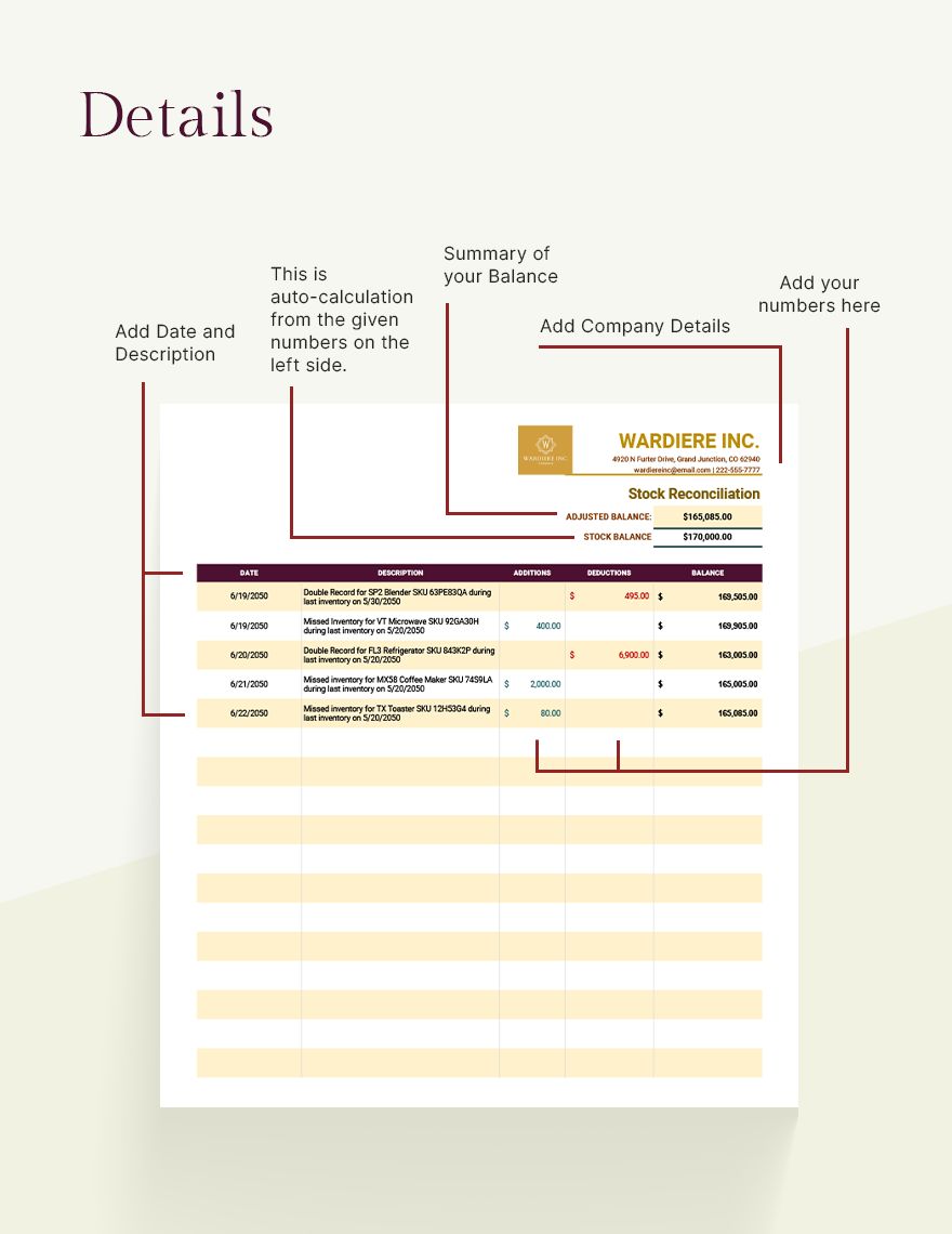 Stock Reconciliation Template - Google Sheets, Excel | Template.net