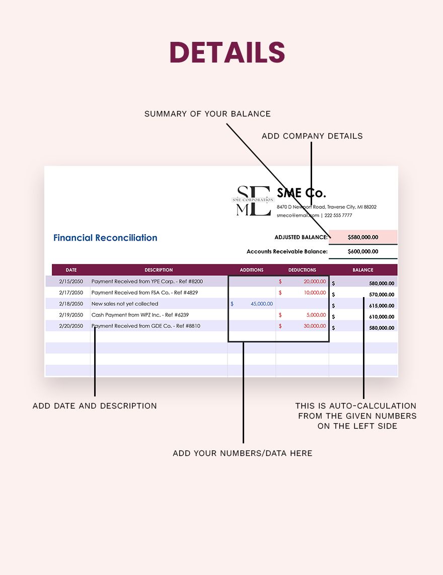 Financial Reconciliation Template - Google Sheets, Excel | Template.net