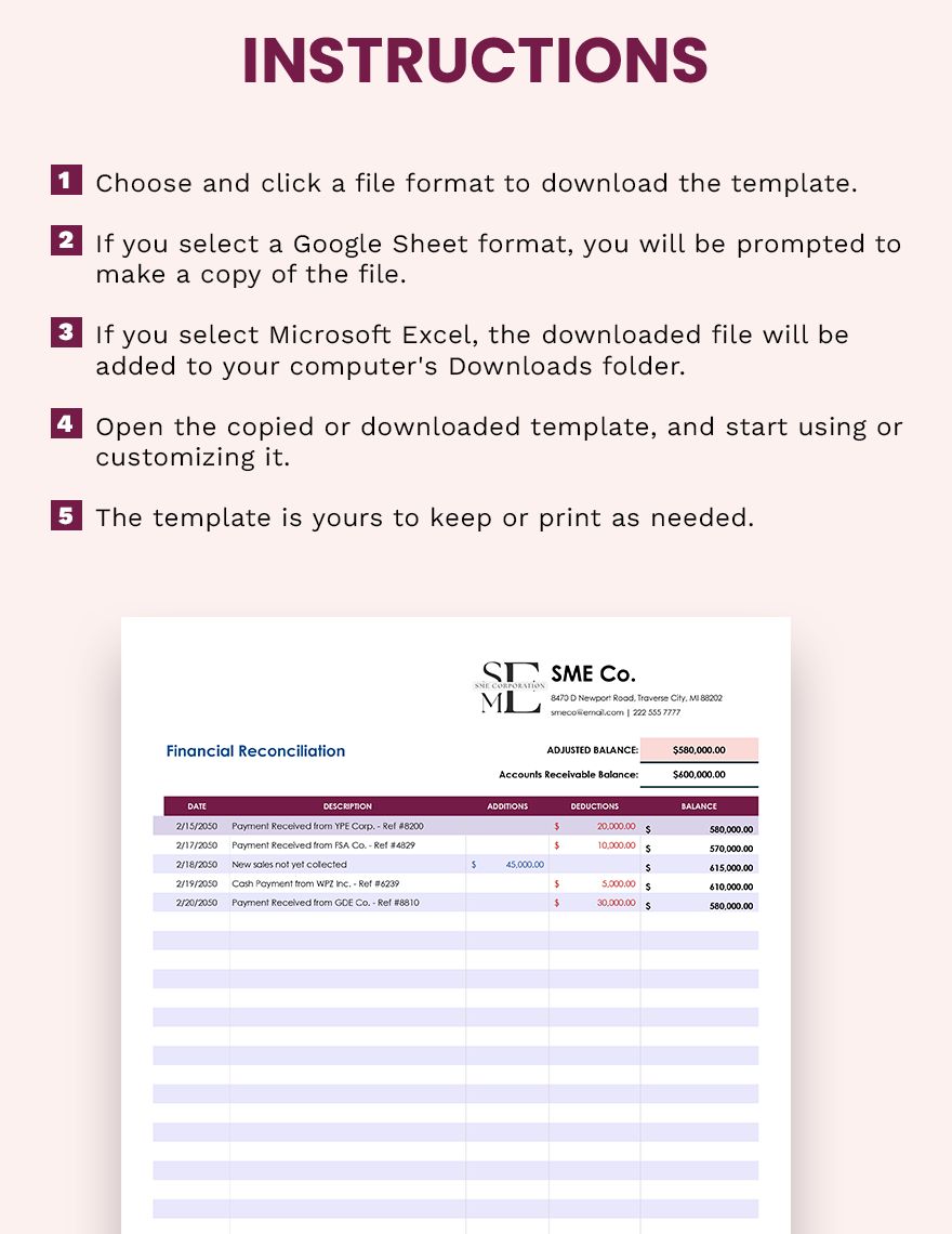 Financial Reconciliation Template - Google Sheets, Excel | Template.net