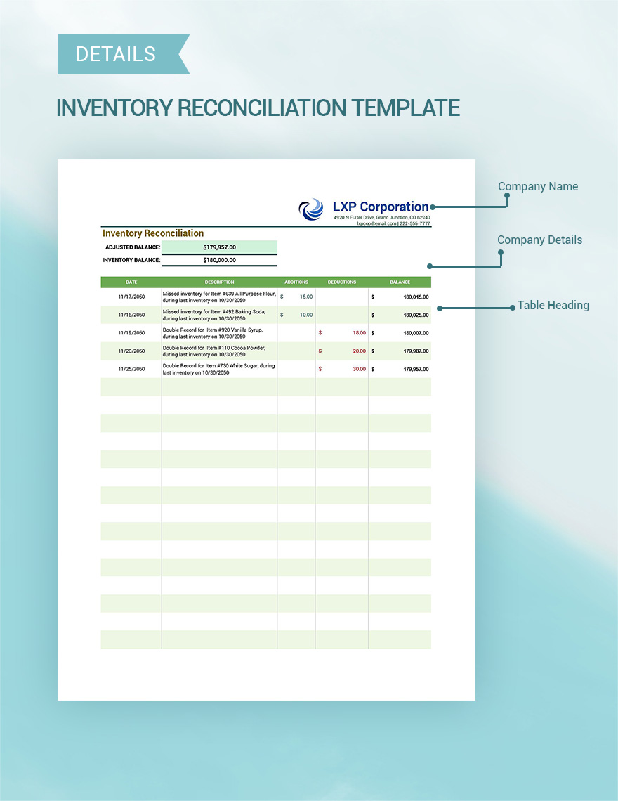 Inventory Reconciliation Template Google Sheets Excel Template