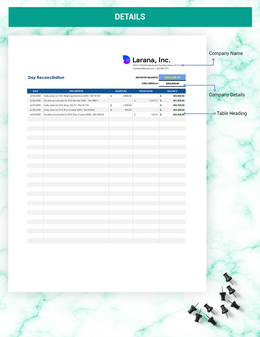 Day Reconciliation Template - Google Sheets, Excel | Template.net