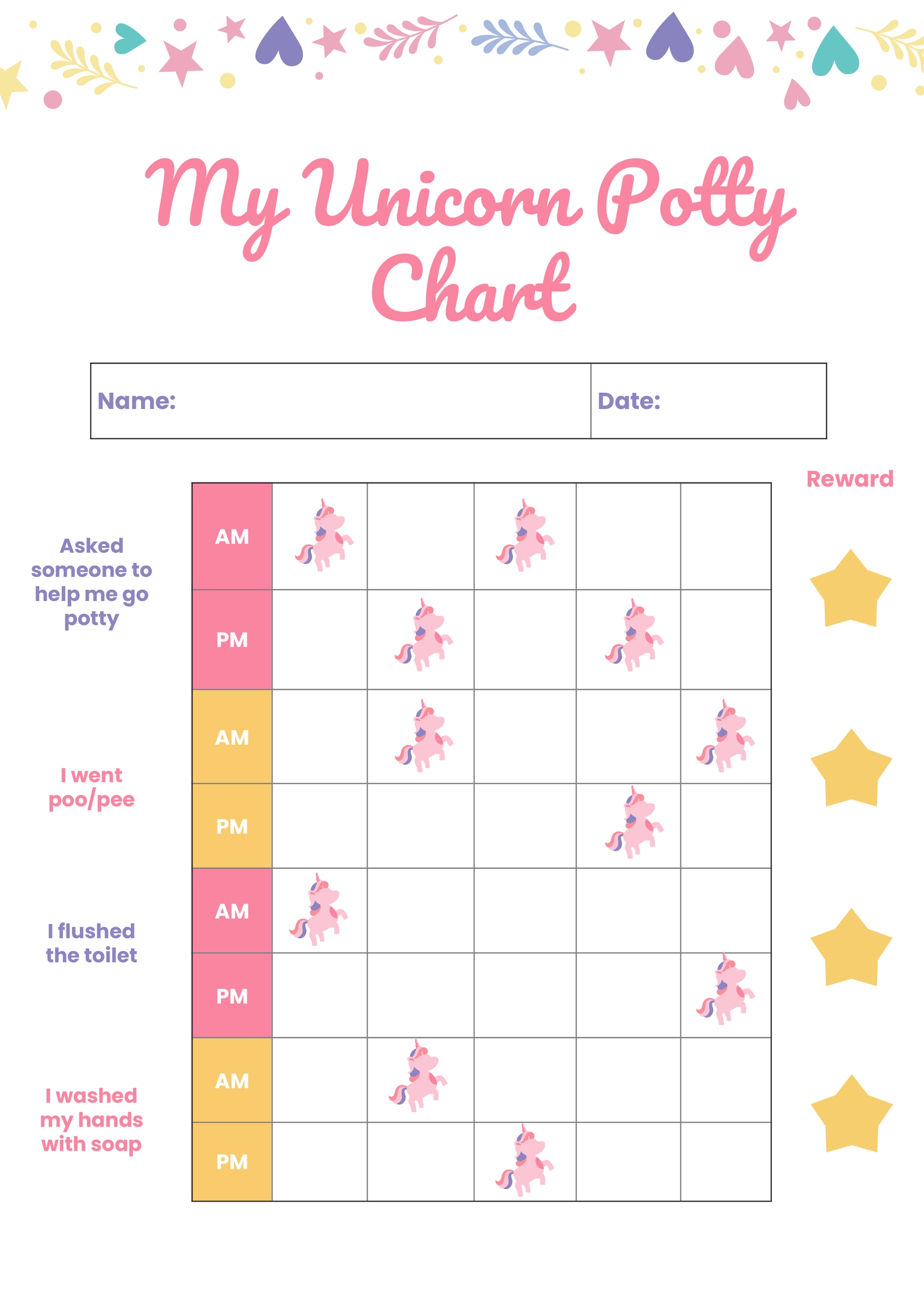 Free Unicorn Potty Chart Download In PDF Illustrator Template