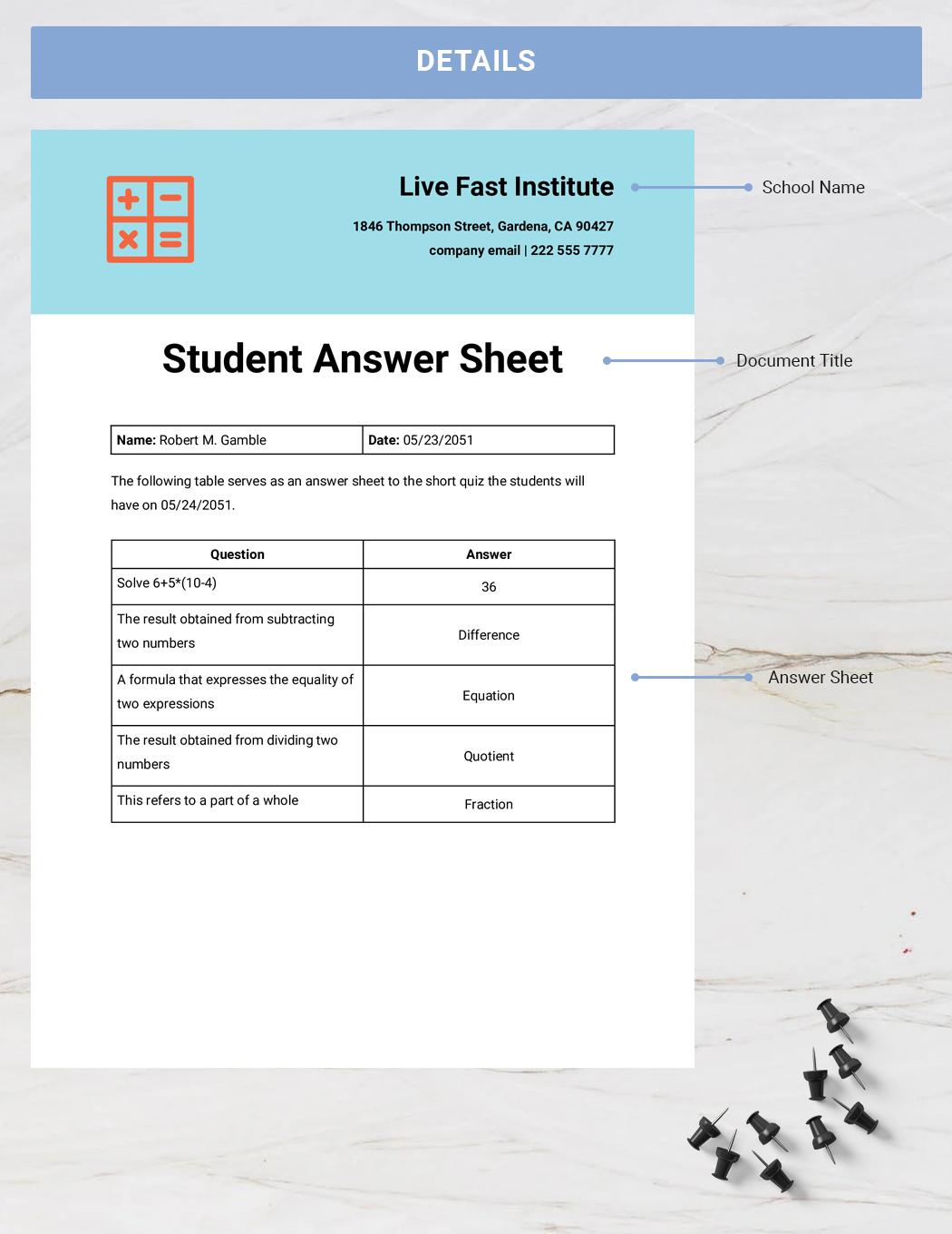 Student Answer Sheet Template - Google Docs, Word, Apple Pages ...