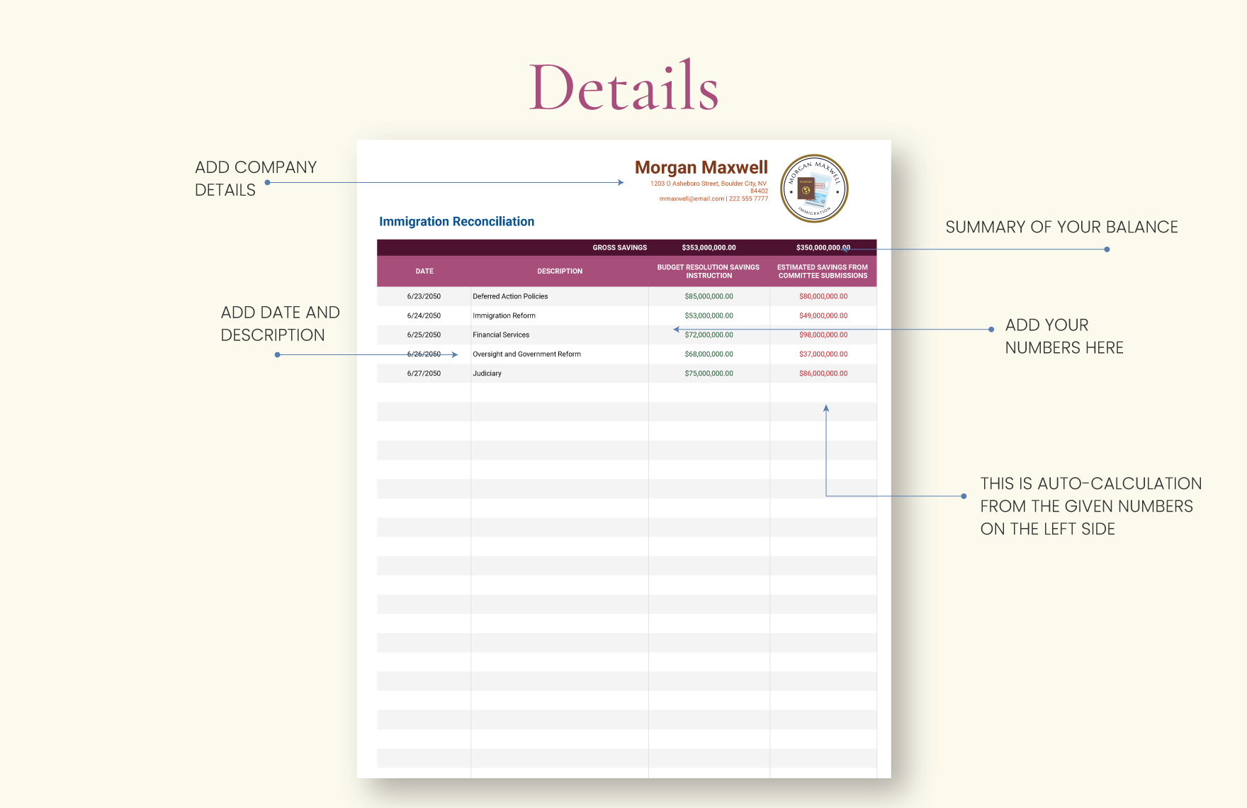 Immigration Reconciliation Template - Google Sheets, Excel | Template.net