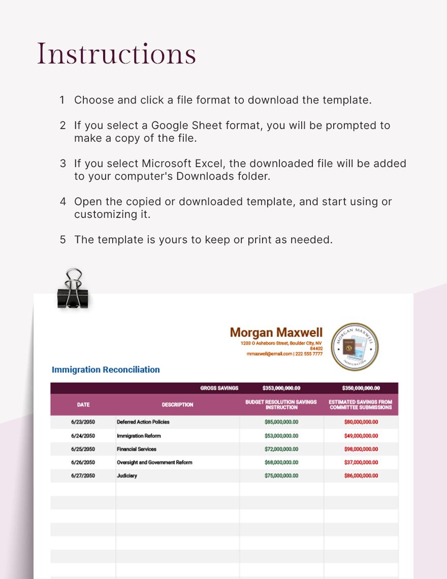 Immigration Reconciliation Template - Google Sheets, Excel | Template.net