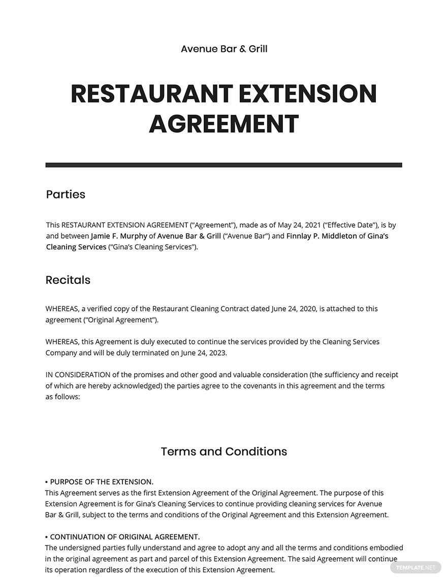 Free Simple Contract Extension Agreement Template - Google Docs, Word ...