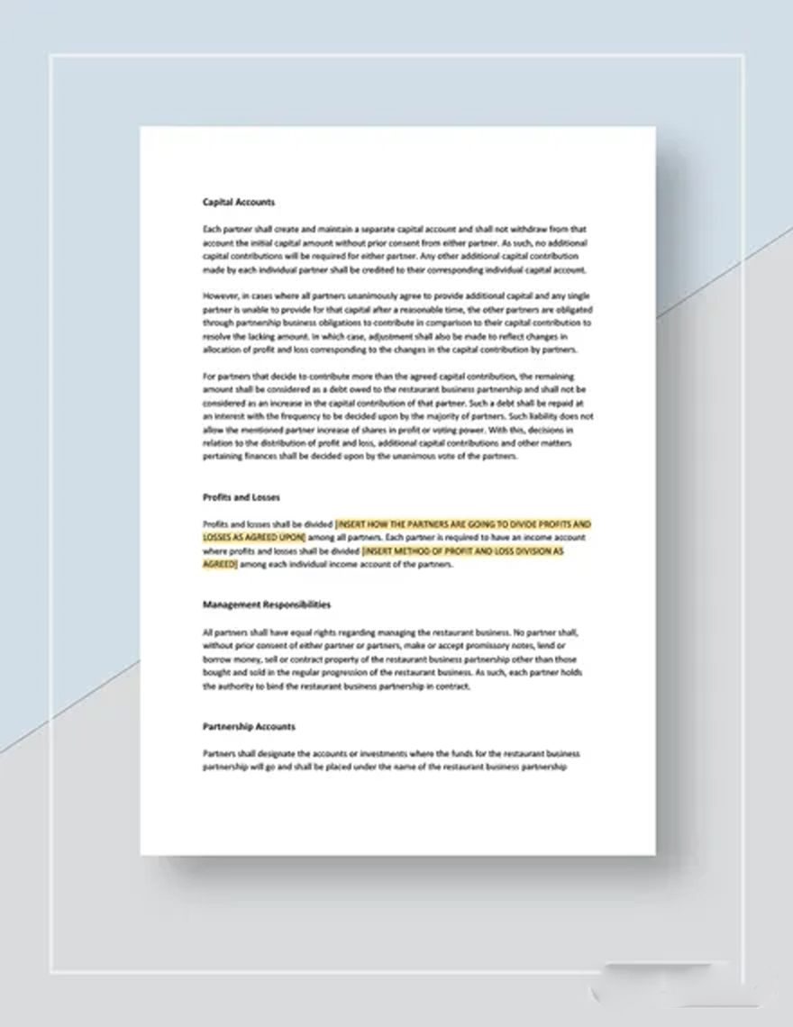 Restaurant Partnership Agreement Template - Google Docs, Word, Apple ...