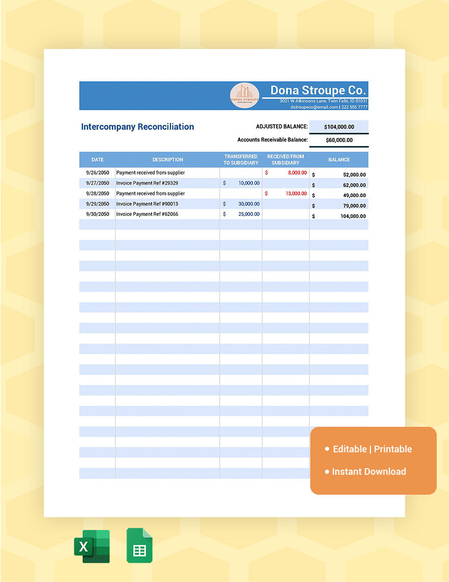Intercompany Reconciliation Template Google Sheets Excel Template