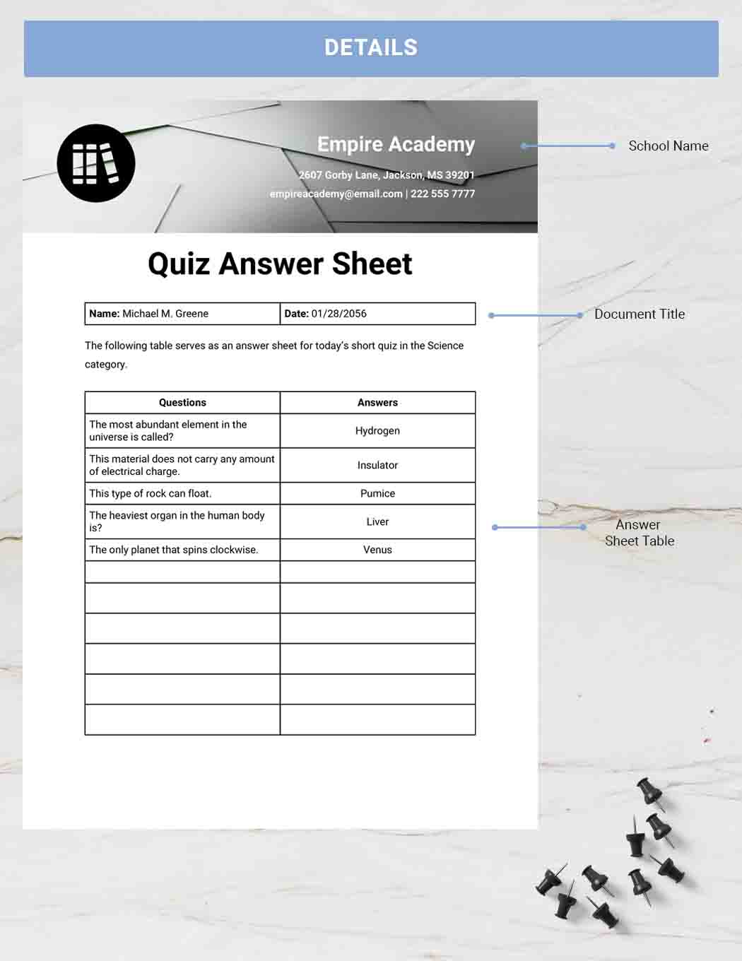 Quiz Answer Sheet Template Google Docs Word Apple Pages Template