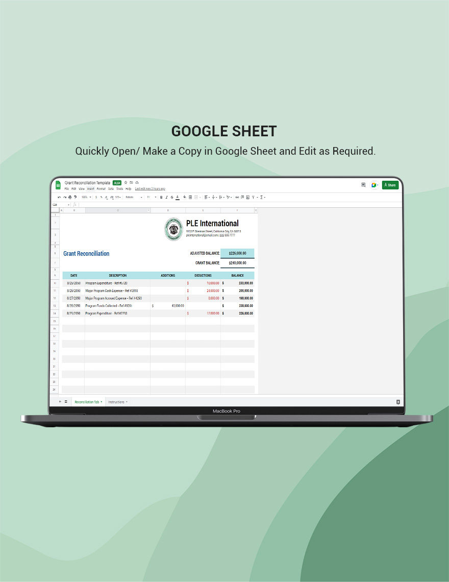 Grant Reconciliation Template - Google Sheets, Excel | Template.net