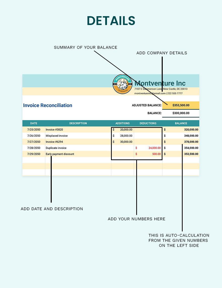 Invoice Reconciliation Template - Google Sheets, Excel | Template.net