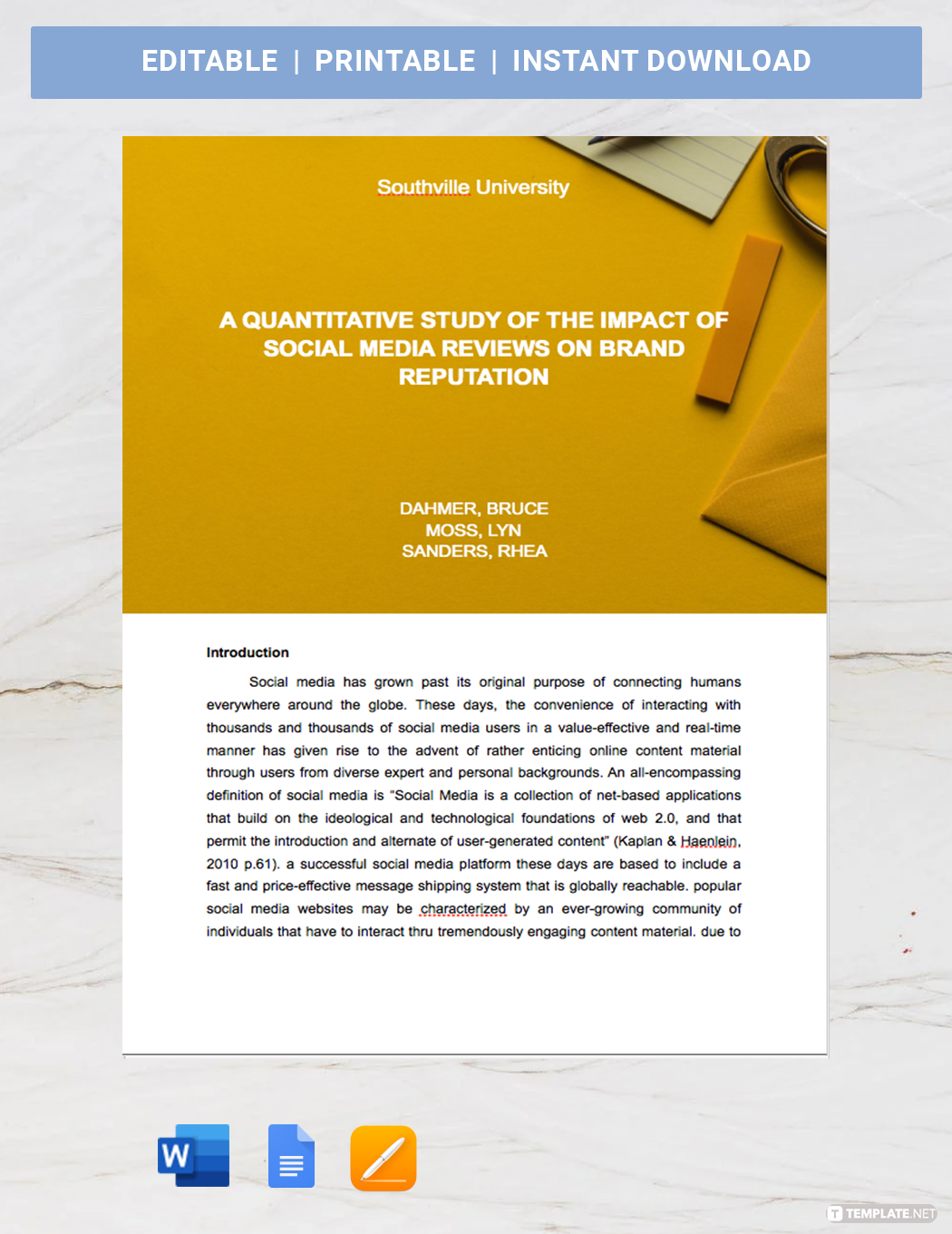 Quantitative Research Survey Google Docs Word Apple Pages