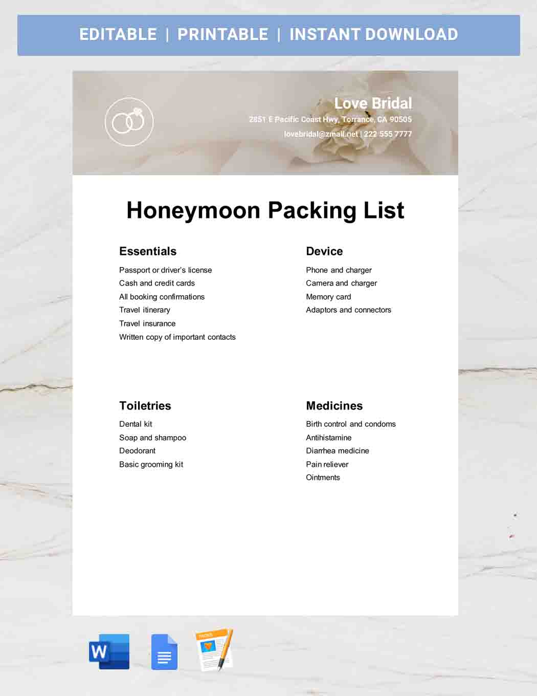 Export Packing List Template Google Docs Word Apple Pages