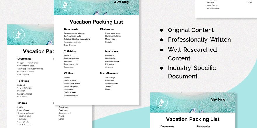 Vacation Packing List Template - Download in Word, Google Docs, Apple ...