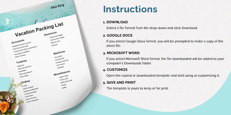 Vacation Packing List Template - Download in Word, Google Docs, Apple ...