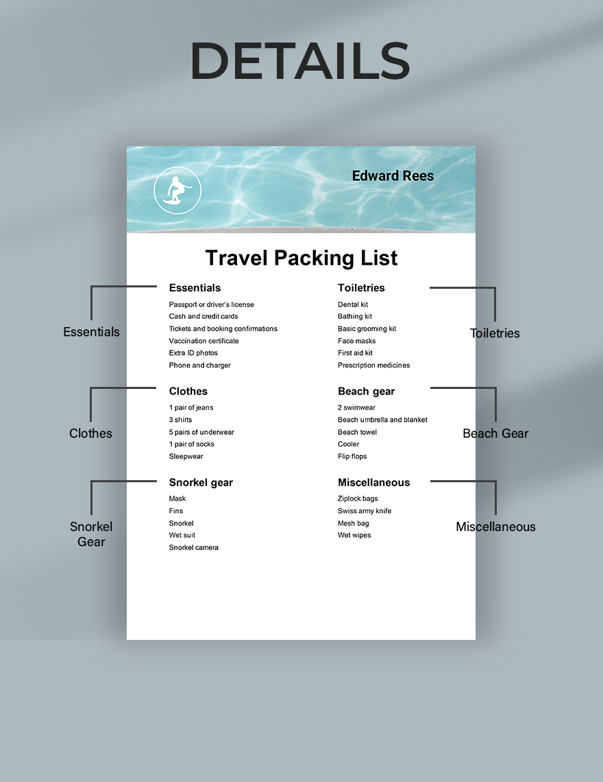 Travel Packing List Template - Word, Google Docs, Apple Pages ...