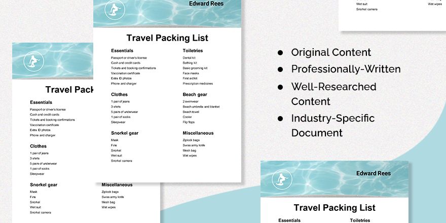 Travel Packing List Template - Google Docs, Word, Apple Pages ...